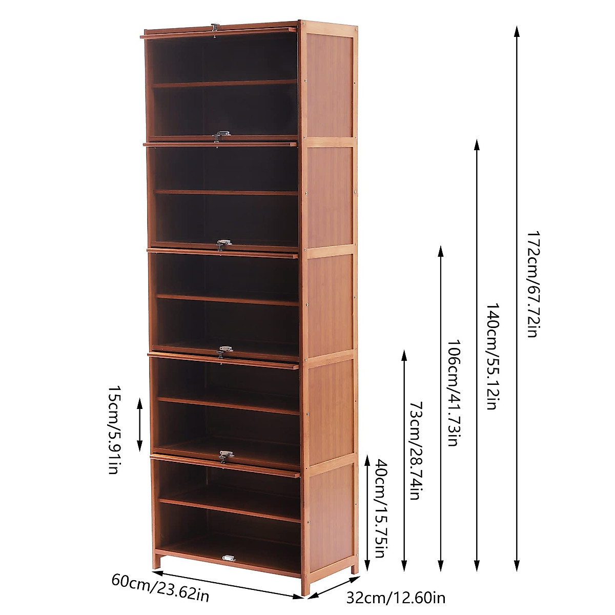 RIQUIPAI 10 Tier Shoe Storage Rack, Tall Bamboo Shoe Cabinet with Concealed Sliding Door & Raised Legs, Freestanding Shoe Rack for Living Room, Bedroom, Apartment, Entryway