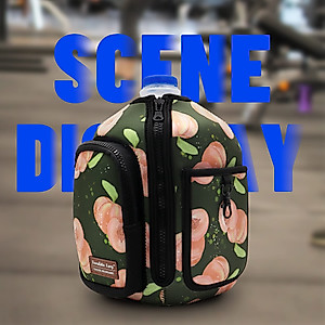 KawaGebo Kamp Neoprene Insulated Gallon Jug Holder with Large Storage Pockets, Portable and Cooling One Gallon / 128OZ Water Bottle Cover Carrier/Pouch Sleeve for Indoor Fitness and Outdoor Sports