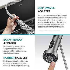 KRAUS Bolden Commercial Style 2-Function Single Handle Pull Down Kitchen Faucet in Stainless Steel/Chrome, KPF-1610SSCH (Pack of 1)