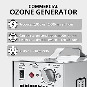 Stainless Steel Commercial Ozone Generator UV Air Purifier 12000 mg/hr Industrial