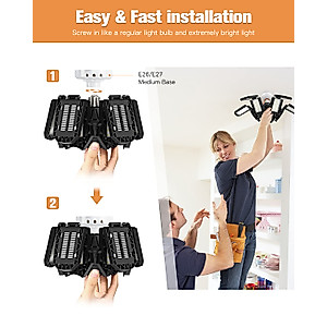 ESSNAMS 2 Pack LED Garage Lights, 180W 18000LM Garage Led Light, 6500K Deformable Led Garage Lights with 10+1 Adjustable Panels, Garage Lighting Ceiling LED for Garage, Barn, Basement (2 Pack)