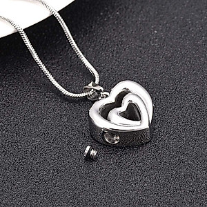 OPPJB Lockets Necklace Necklace Cremation Necklace Urn Cremation Keepsake Ashes Urns Double Heart Shaped Stainless Steel Cremation Pendant for Ashes Urn Souvenir Necklace Men Women Keepsake Jewelry