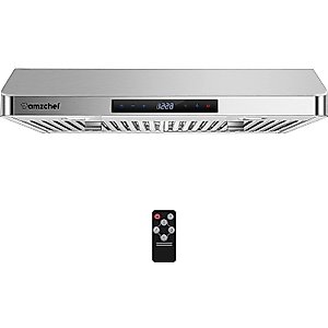 AMZCHEF Under Cabinet Range Hood 30 Inch, 700CFM Stainless Steel Kitchen Stove Vent Hood 3 Speed Exhaust Fan Touch/Remote Control LED lights Time Setting Dishwasher-Safe Baffle Filters