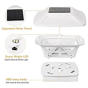 Solar Post Cap Lights Outdoor Solar Powered Post Lights Waterproof LED Fence Light Warm/Cool White 2 Modes Landscape Lamp for 4x4 Posts Garden Yard Deck Fence Patio Decor - White, 4 Packs