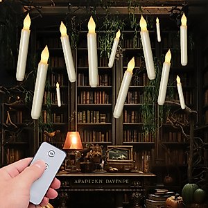 Homemory LED Batteries Operated Taper Candles with Remote, Flickering Light Flameless Taper Window Candles, Set of 12 Warm Yellow Fake Candles for Halloween, Church, Party