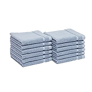 Amazon Basics Cotton Washcloths, Made with 30% Recycled Cotton Content - 12-Pack, Blue