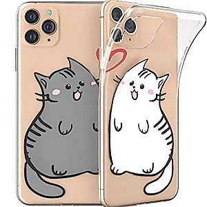 Toik Matching Couple Cases for Apple iPhone 11 Pro Xs Max Xr 10 X 8 Plus 7 6s 5s SE Cats Design Pets Lightweight Gray TPU Cute Gift Best Friend Boyfriend Anniversary BFFs White Adorable
