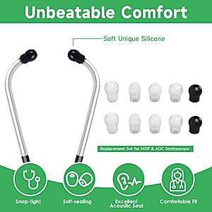 5 Pairs 3 Sizes(S/M/L) MDF Stethoscope Ear Tip Pieces Earplug Replacement Parts, Soft Silicone Prestige ADC Stethoscope Eartip Earbuds Spare Part, Bonus 2Pcs Ear Bud Cover for Littmann Stethoscope