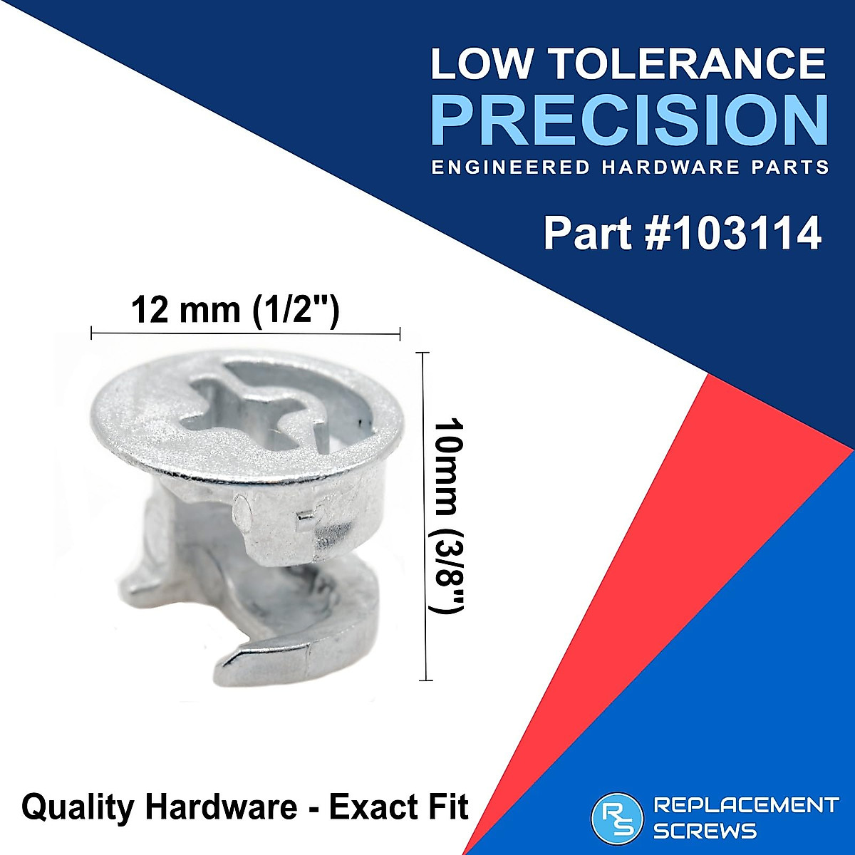 ReplacementScrews Eccentric Cam Locks Compatible with IKEA 103114 (Kullen, Alex, MICKE) Case with Flange - 12mm x 10mm - Zinc Alloy (Pack of 8)