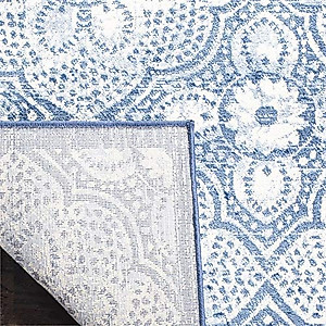 SAFAVIEH Brentwood Collection 8' x 10' Navy / Cream BNT862N Floral Distressed Non-Shedding Living Room Bedroom Dining Home Office Area Rug