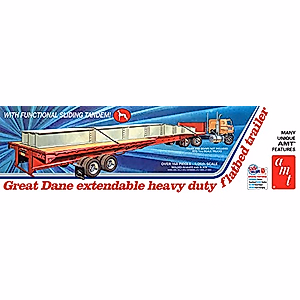 AMT AMT1111 1:25 Dane Extendable HD Flat Bed Trailer, Multi