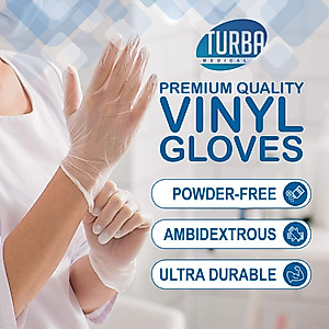 Disposable Vinyl Gloves, 100 Size Large Non Sterile, Powder Free, Latex Free - Examination Gloves, Cleaning Supplies, Kitchen and Food Safe - Ambidextrous - by Turba