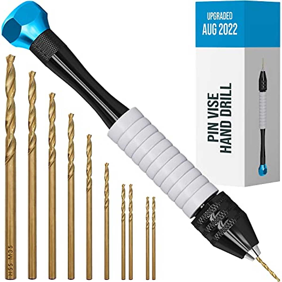Pin Vise Hand Drill for Jewelry Making - Craft911 Manual Craft Drill Sharp HSS Micro Mini Twist Drill Bits Set, Small Hand Drill for Resin, Rotary Tools for Wood, Jewelry, Plastic, Miniature - Blue