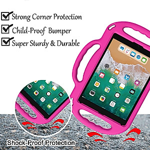 TIRIN iPad 9.7 Kids Case for iPad 6/5th Generation, iPad Air 1 & Air 2 & Pro 9.7 Shockproof Protective Case with Handle Shoulder Strap and Kickstand for iPad 5/6 & iPad Air 1st/2nd Gen 2018/2017, Pink