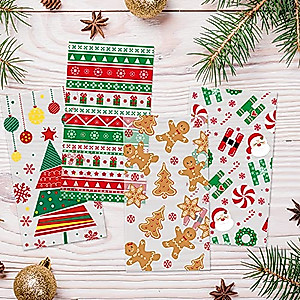 SUPERLELE 170pcs Christmas Cellophane Bags Candy Cookie Storage Christmas Treat Bags with 180pcs Twist Ties Party Favor 5.9x11in 10 Styles