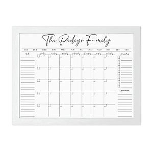 Personalized Dry Erase Wall Calendar with Custom To do list and Notes Organization Sections | Large Whiteboard Calendar (24" W x 18" H, White-Washed Frame)