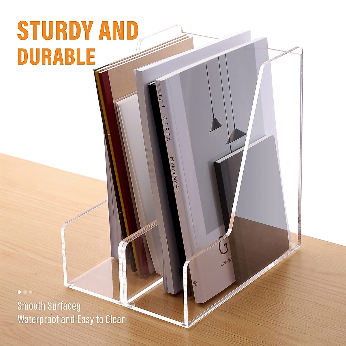 SANRUI Clear Magazine File Holder Vertical File Folder Holder, Acrylic Desk Organizer for File Storage, Book Bin and Office Desk Accessories ，2-Pack Bookshelf for Desk Home Office