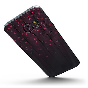 Design Skinz Design Skinz Falling Micro Hearts Over Burgundy Planks of Wood Full-Body Wrap Decal Skin-Kit for The Galaxy S7 Edge
