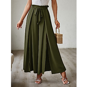 Simplee Women's Pants Printed Palazzo Lounge Wide Leg Casual Flowy Pants with Pockets（XL Olive Green）