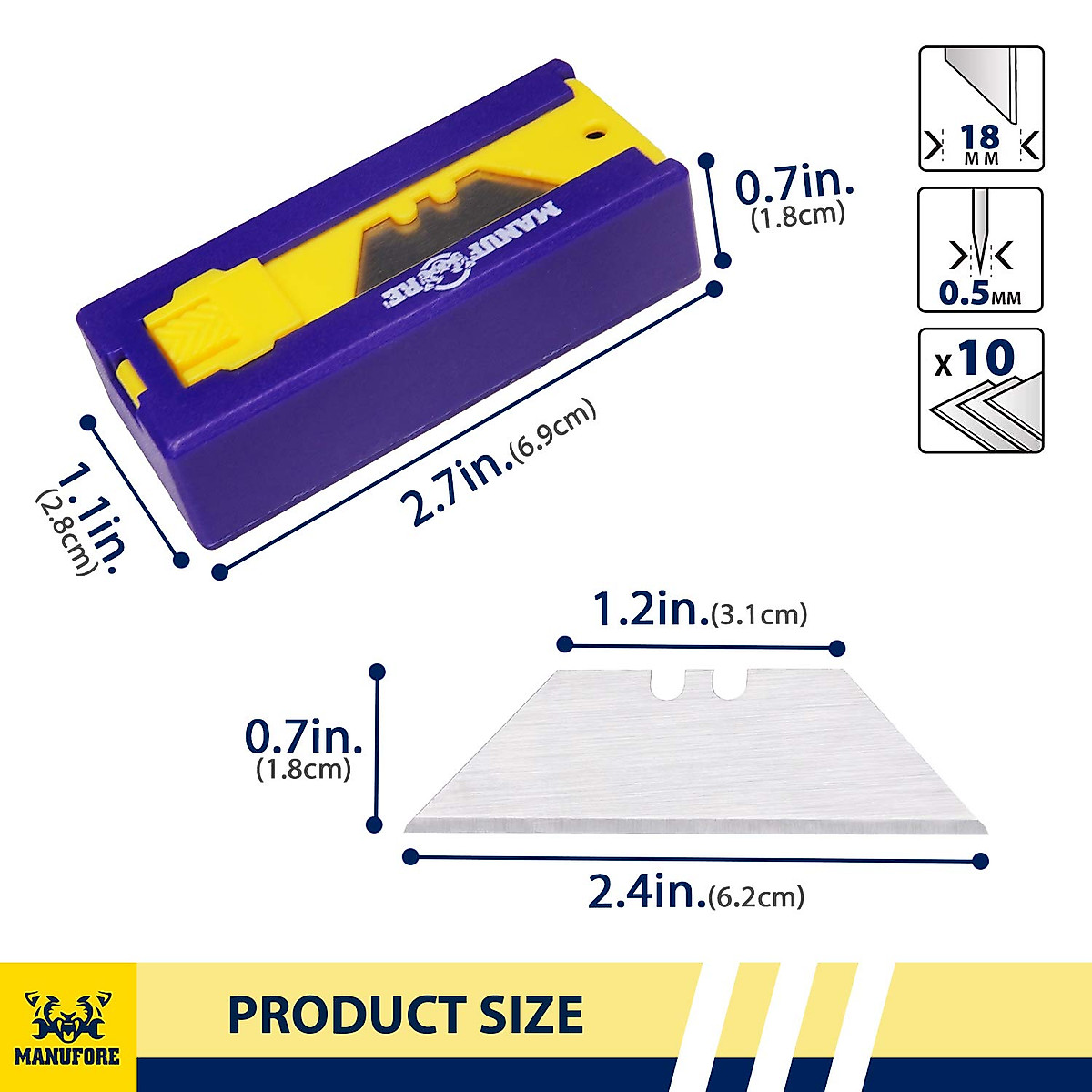 MANUFORE Utility Knife Blades Dispenser Heavy Duty Blades SK5 Steel 40 pack