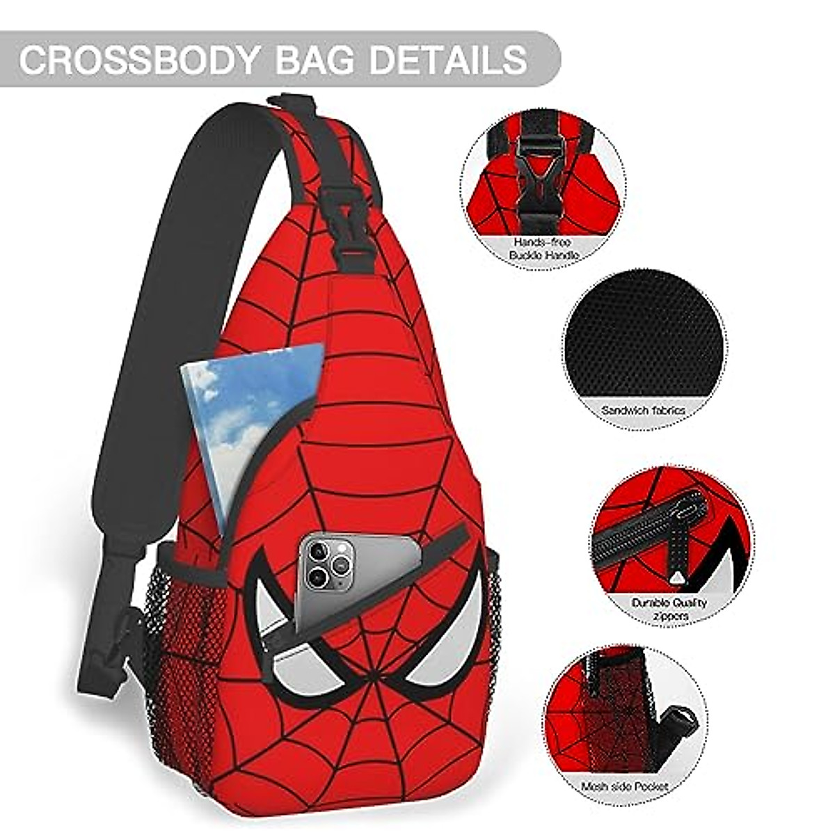 Super hero Sling Bag Red Lightweight fanny Backpack Durable Crossbody Shoulder Bag for Men Women Travel Hiking Work