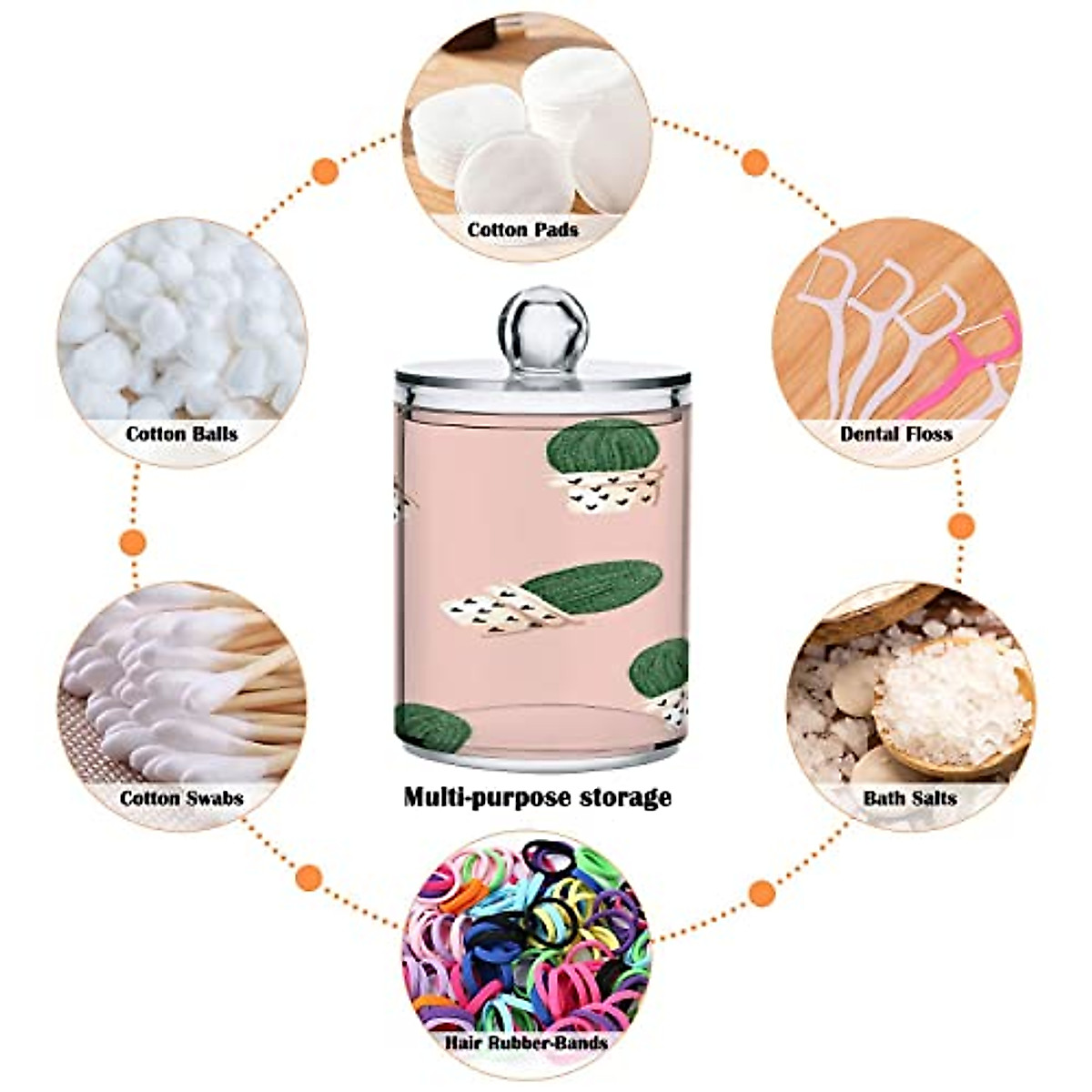 Kigai Pink CactusQtip Dispenser Apothecary Jars Bathroom, 2 Pack of 14 oz - Qtip Holder Storage Canister Clear Plastic Acrylic Jar for Cotton Ball, Cotton Swab, Cotton Round Pads, Floss