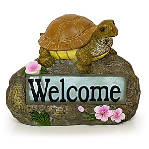 VP Home Turtle Solar Powered LED Outdoor Decor Garden Light Welcome Turtle Statues Outdoor Turtle Decor Funny Figurine Decor for Outside Patio, Yard, Lawn Garden Light for Turtle Lovers