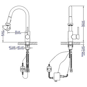 ALFI brand ABKF3262-PC Kitchen Faucet, 14.9"H, Polished Chrome