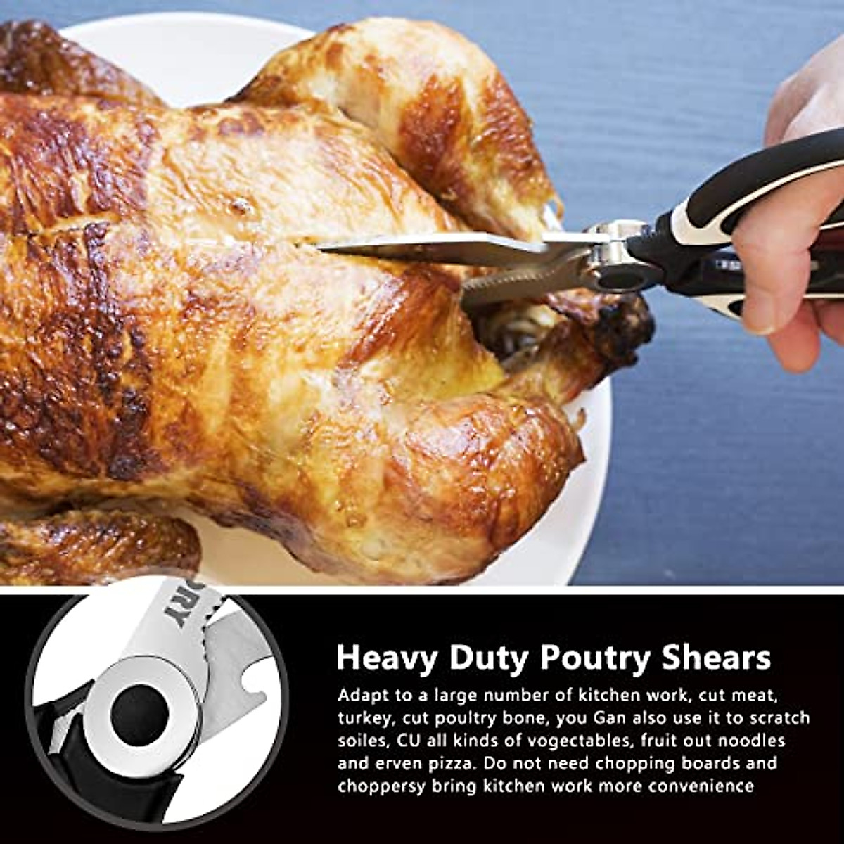 Kitory Kitchen Shears - Ultra Sharp Premium Scissors with Sheath - Heavy Duty Poultry shears-Nut cracker-Bottle Opener- Multi Purpose Scissors