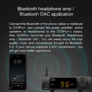 Topping DX3pro+ LDAC Headphone Amplifier - ES9038Q2M XU208 NFCA Bluetooth5.0 Audio Decoder USB/Opt/Coax DAC AMP Pre Amplifier with Remote Control (Sliver)