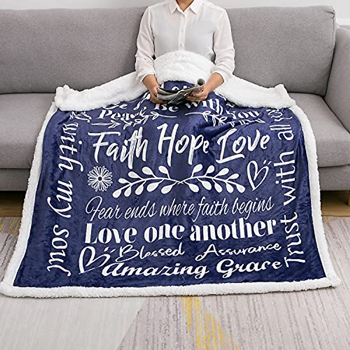 Christian Throw Blanket Religious Gifts - Inspirational Fluffy Blankets with Faith Hope Love Messages for Christian Gifts for Women | Snuggly Soft and Cozy Blanket Christian Decor | 50" X 60"