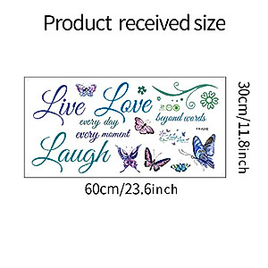 Live Laugh Love Inspirational Quotes Wall Decals Butterfly Motivational Lettering Positive Sayings DIY Sticker Vinyl Art Mural for Bedroom Living Room Nursery Decor(Blue)