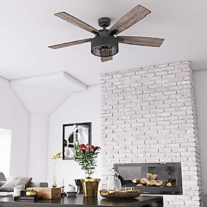 Honeywell Ceiling Fans Carnegie, 52 Inch Industrial Style Indoor LED Ceiling Fan with Light, Remote Control, Dual Mounting Options, 5 Dual Finish Blades, Reversible Airflow - 50614-01 (Matte Black)