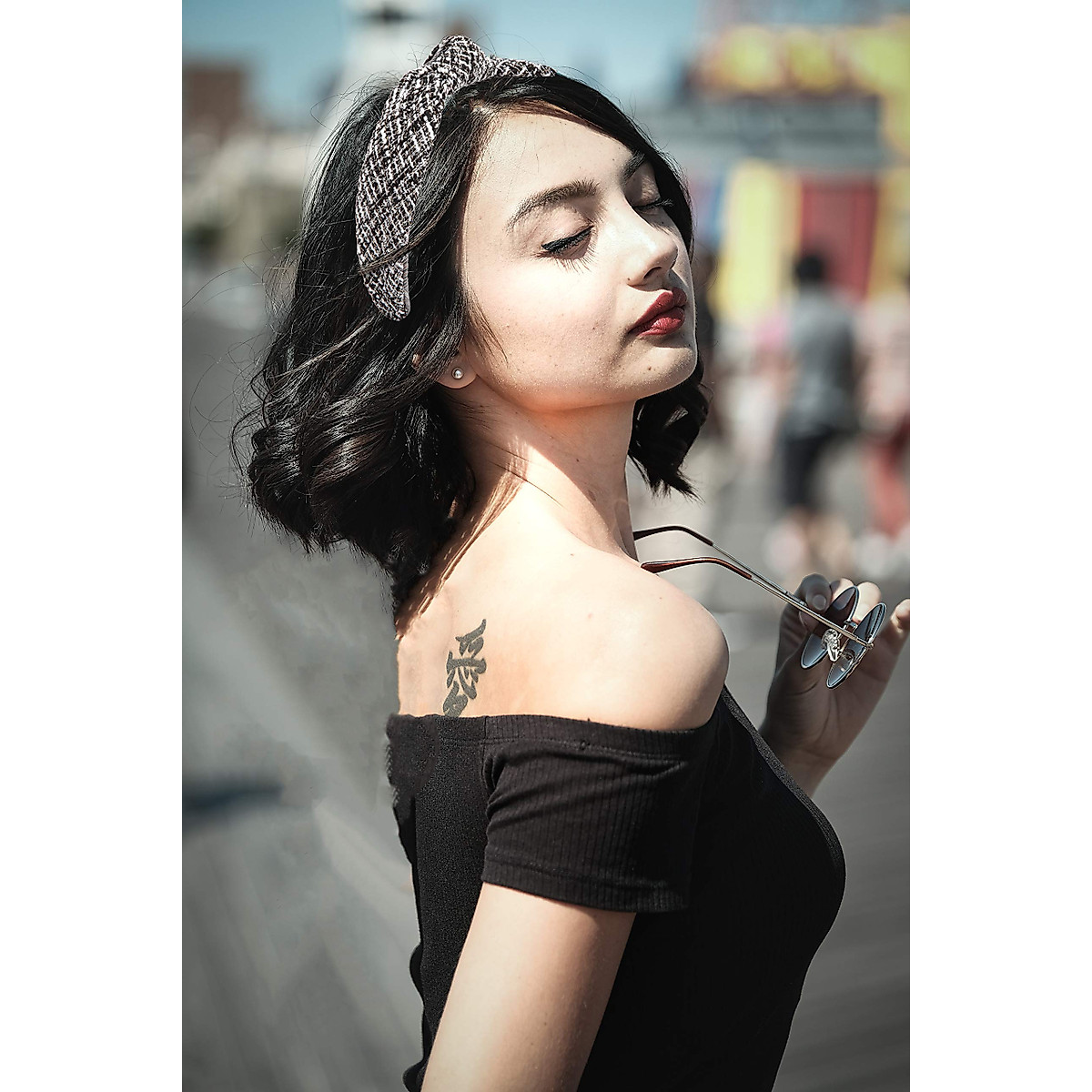 YETASI Black Knotted Headband for Women with Hints of White Threading is Unique. Tweed White Black Headbands for Women Top Knot