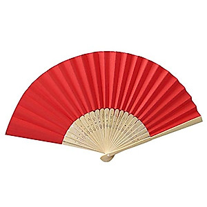 PHONME Decorative Folding Fans Folding Handheld Fans Solid Color Fan Handmade Graffiti Painting Fan Blank Paper Fan Cloth Fan Silk Folding Fan Gift Hand Fan Vintage Style (Color : Red)