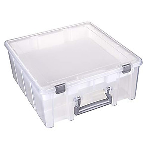 AB Designs 6899ABD Super Satchel Double Deep with Lift-Out Tray and Removable Dividers, Stackable Home Storage Organization Container, Clear with Sliver Latches and Handle