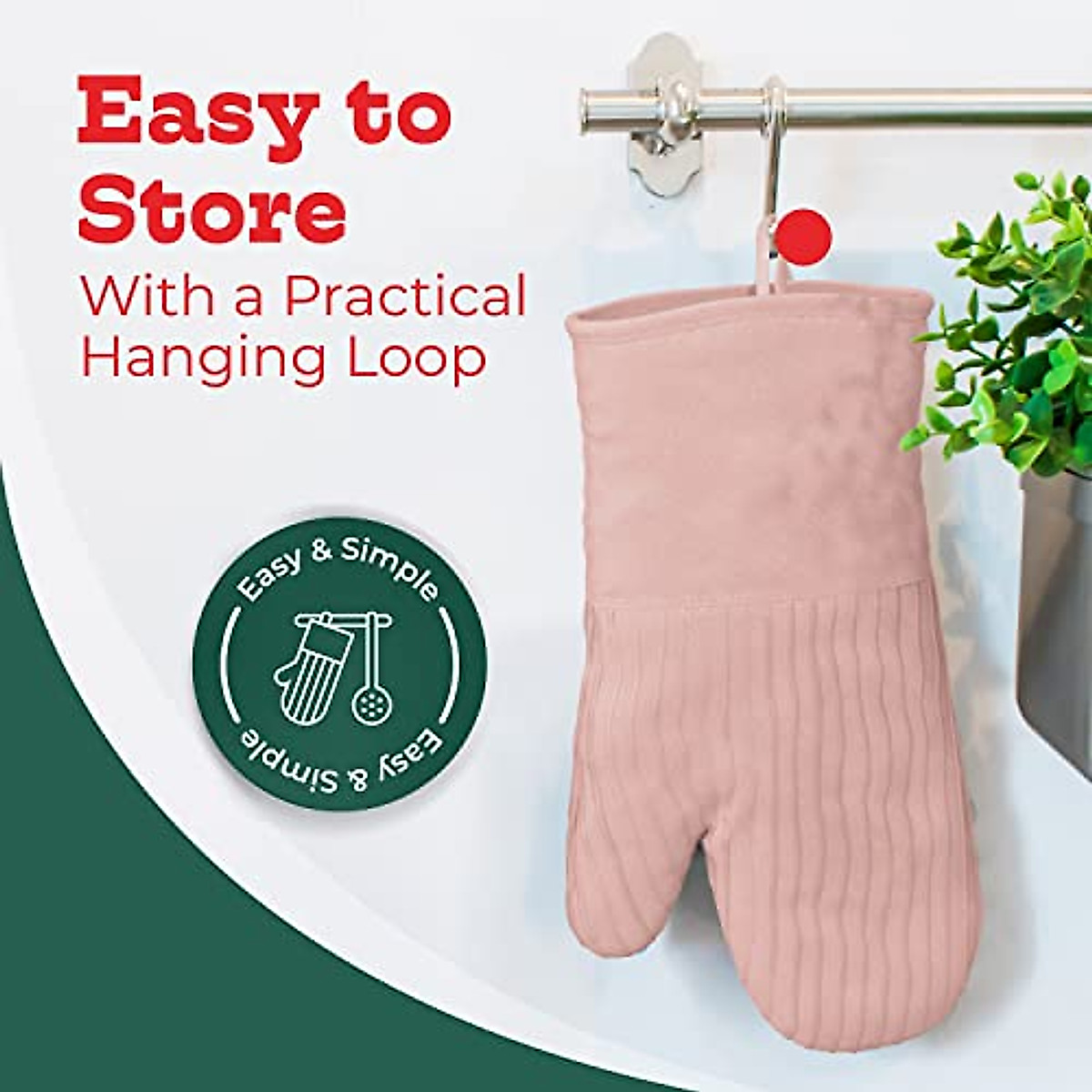 Big Red House Silicone Oven Mitts Heat Resistant Kitchen Gloves with Fingers, Professional Grade Protection for Hot Cooking, Baking - Pink Pair