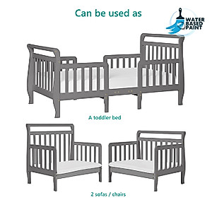 Dream On Me Emma 3-in-1 Convertible Toddler Bed in Storm Grey, Converts to Two Chairs and-Table, Low to Floor Design, JPMA Certified, Non-Toxic Finishes, Safety Rails