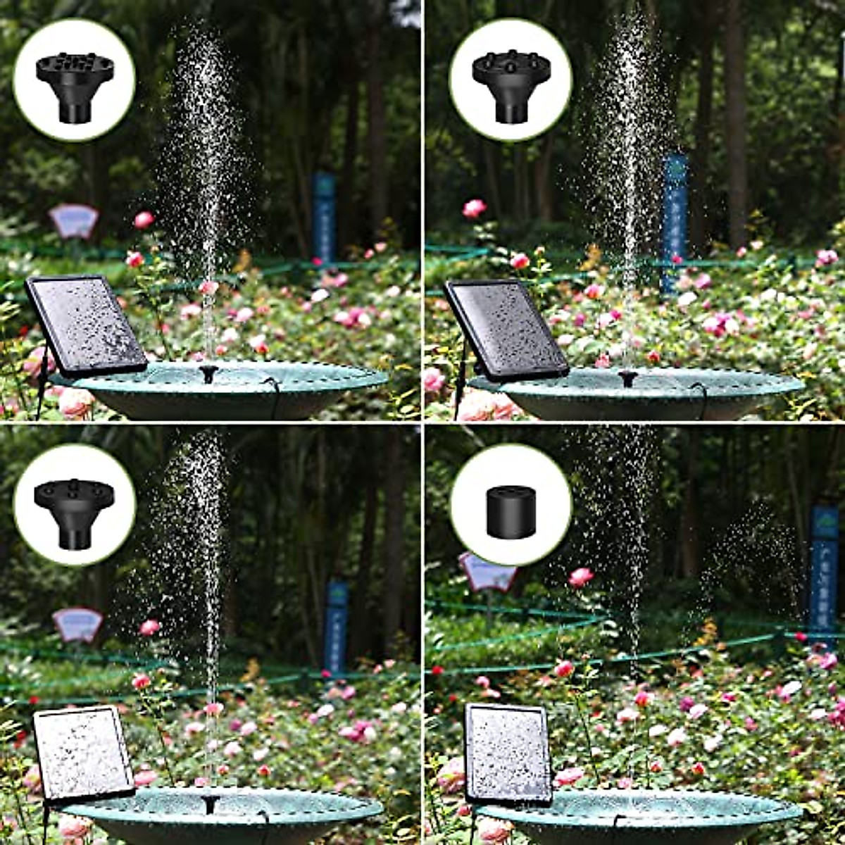 AISITIN 5W Solar Fountain Pump DIY Kit, Bird Bath Solar Water Fountain with 4 Nozzles for Garden/Outdoor, with 3.2ft Water Pipe and Stake, Solar Powered Fountain for Garden, Ponds, Pool, Outdoor