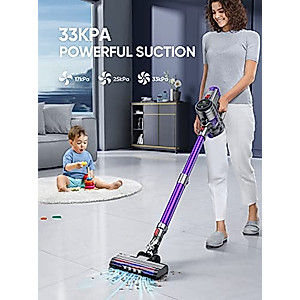 BuTure Cordless Vacuum Cleaner, 33Kpa 400W Stick Vacuum Cleaner with Touch Screen 55 Min Runtime Detachable Battery Wireless Vacuum for Pet Hair Carpet and Hard Floor