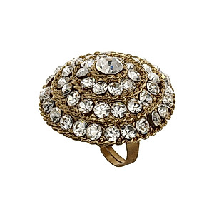 Crunchy Fashion Indian Bollywood Traditional Antique Gold tone Round Crystal Adjustable Big Ring Finger Jewelry for Women