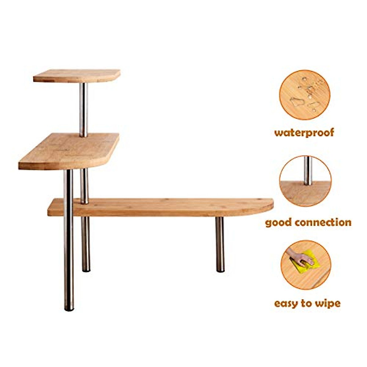 HYNAWIN 3-Tier Bamboo Corner Shelf-Kitchen Bathroom Office Countertop Storage Organizer, Standing Shelving Unit,Spice Rack Desk Bookshelf Display Shelves Space Saving-Creative Adjustable Rack