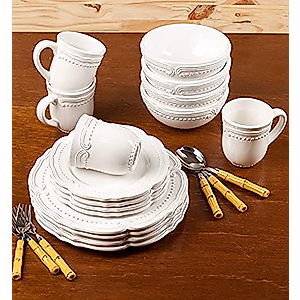 American Atelier Round Dinnerware Sets | White Kitchen Plates, Bowls, and Mugs | 16 Piece Elegant Victoria Collection | Dishwasher and Microwave Safe | Service for 4
