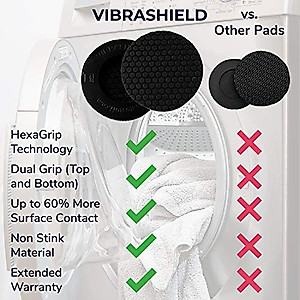 Anti Vibration Pads for Washing Machine with HexaGrip - Stops Washer Dryer Moving, Walking - Prevents Noise, Vibration Transfer - Rubber Antivibration Stabilizer Support Feet Mat - VIBRASHIELD 4 Pack