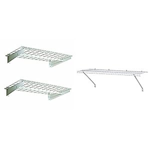HyLoft 777 Wall Shelf with Hanging Rod, 36" x 18" (2-Pack) , White & ClosetMaid Wire Shelf Kit with Hardware, 4 Ft. Wide, for Pantry, Closet, Laundry, Utility Storage, White Vinyl Finish