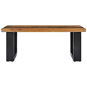 QJBSAVVA Coffee Table 39.3"x19.6"x15.7" Solid Teak Wood and Lava Stone,Industrial Tables Floor Standing Table Cocktail Table Suitable for Meeting Rooms, Reception Rooms, Offices