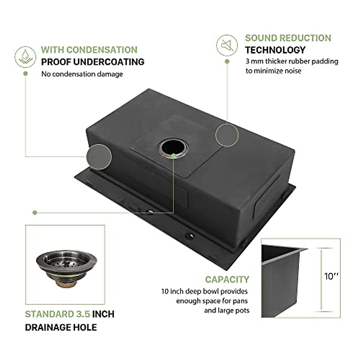 Beslend 28 Black Drop In Workstation Kitchen Sink - 28"x22"x10" Gunmetal Black Stainless Steel Topmount 16 Gauge 10 Inch Deep Sink