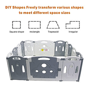 Baby Playpen Kids Activity Centre Safety Play Yard Home Indoor Outdoor New Pen (Multicolour) (Grey White)