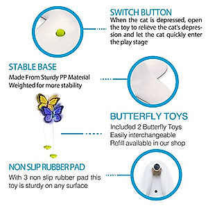 ALL FOR PAWS Interactive Cat Toy, Butter-Fly Cat Toys Interactive for Indoor Cats,Flutter Bug Cat Toys,Flutter Rotating Kitten Toys with 2 Replacements