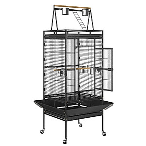 ZENY 68-Inch Birdcage, Playtop Parrot Cage, Wrought Iron Bird Cage with Rolling Stand, Heavy-Duty Pet Bird House for Parrot Cockatiel Cockatoo Parakeet Macaw Finches, Black